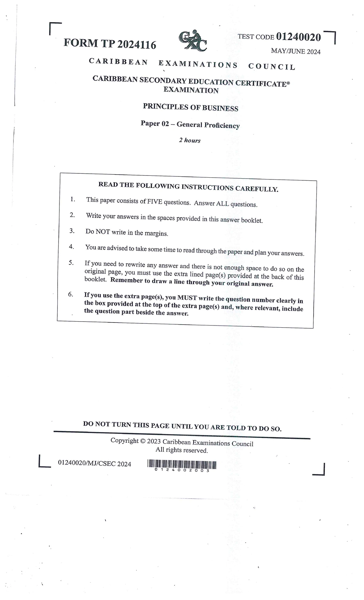 Chemistry Paper 2 CSEC June 2024 Study Guide and Review - Studocu