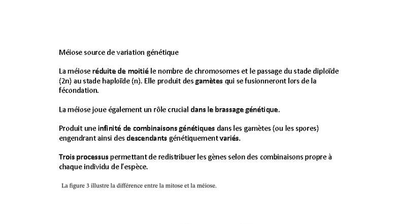 Résumé sur la Méiose et la Variation Génétique - Studocu