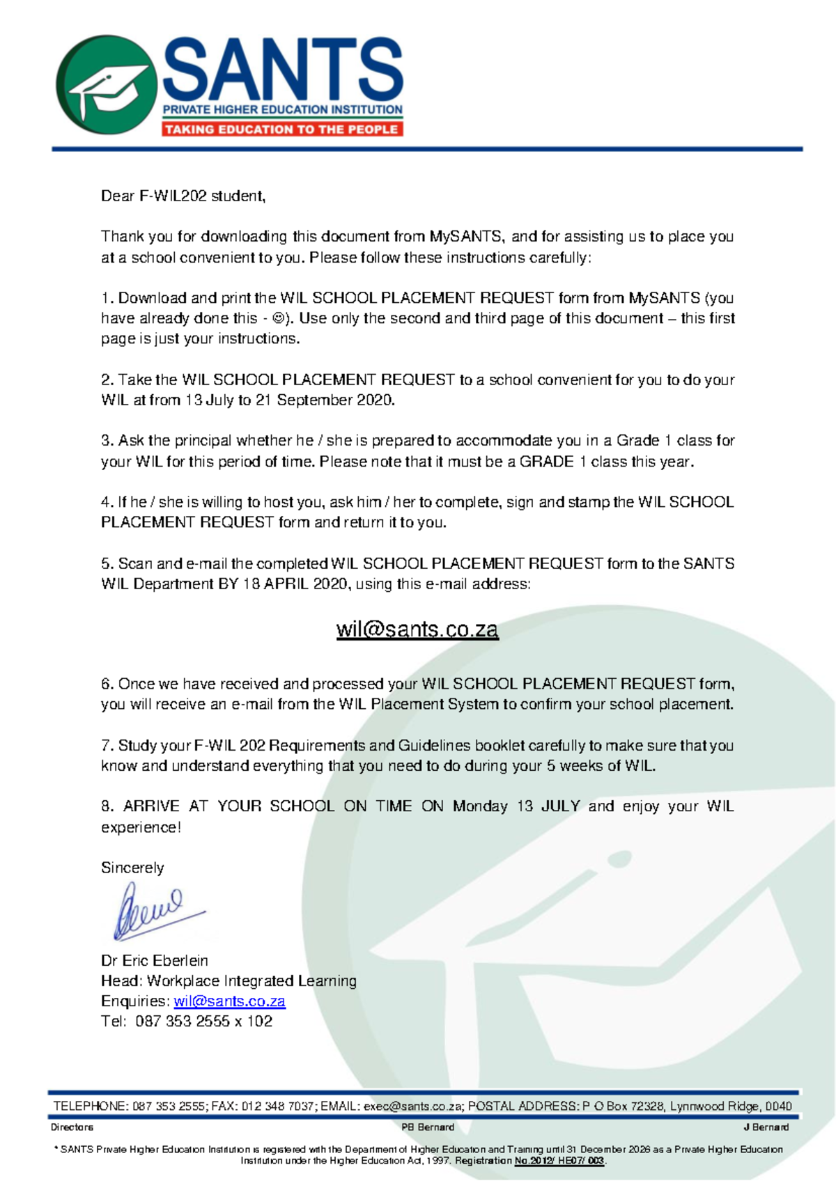 F-WIL 202 School Placement Request Instructions for 2020 - Studocu