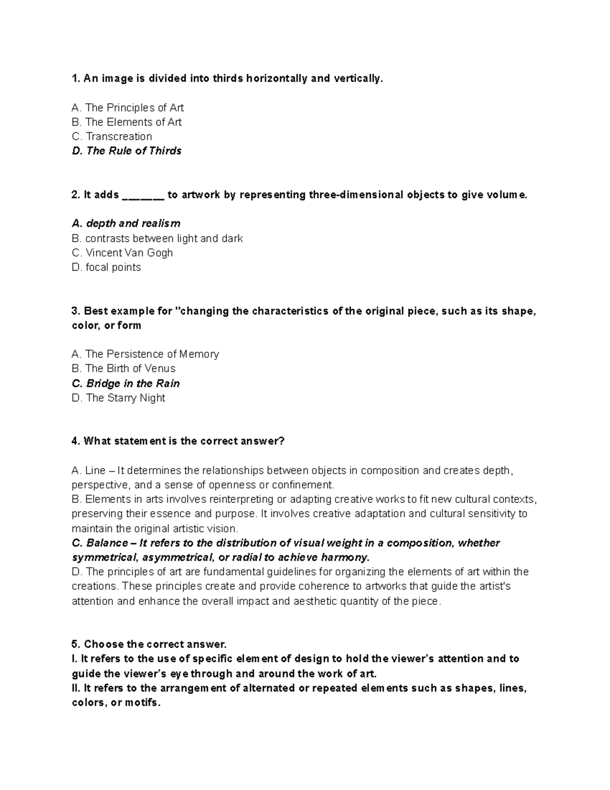 ART APP Quizzer: Principles and Elements of Art Review - Studocu