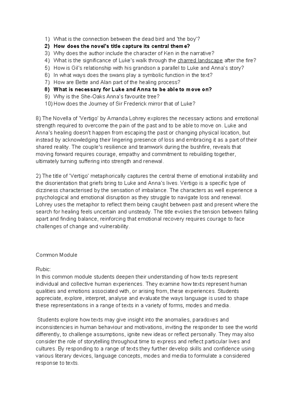 English Standard - Common Module: Exploring Grief and Renewal in Amanda ...