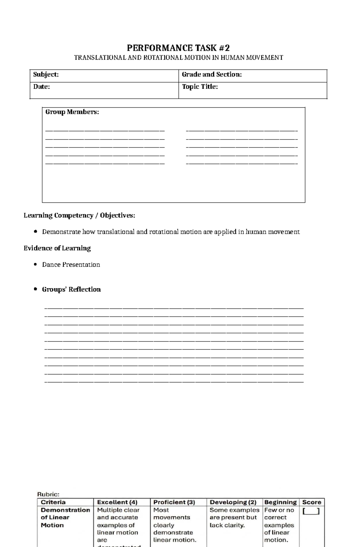 Performance Tasks Sheet FOR Scoring - PERFORMANCE TASK TRANSLATIONAL ...