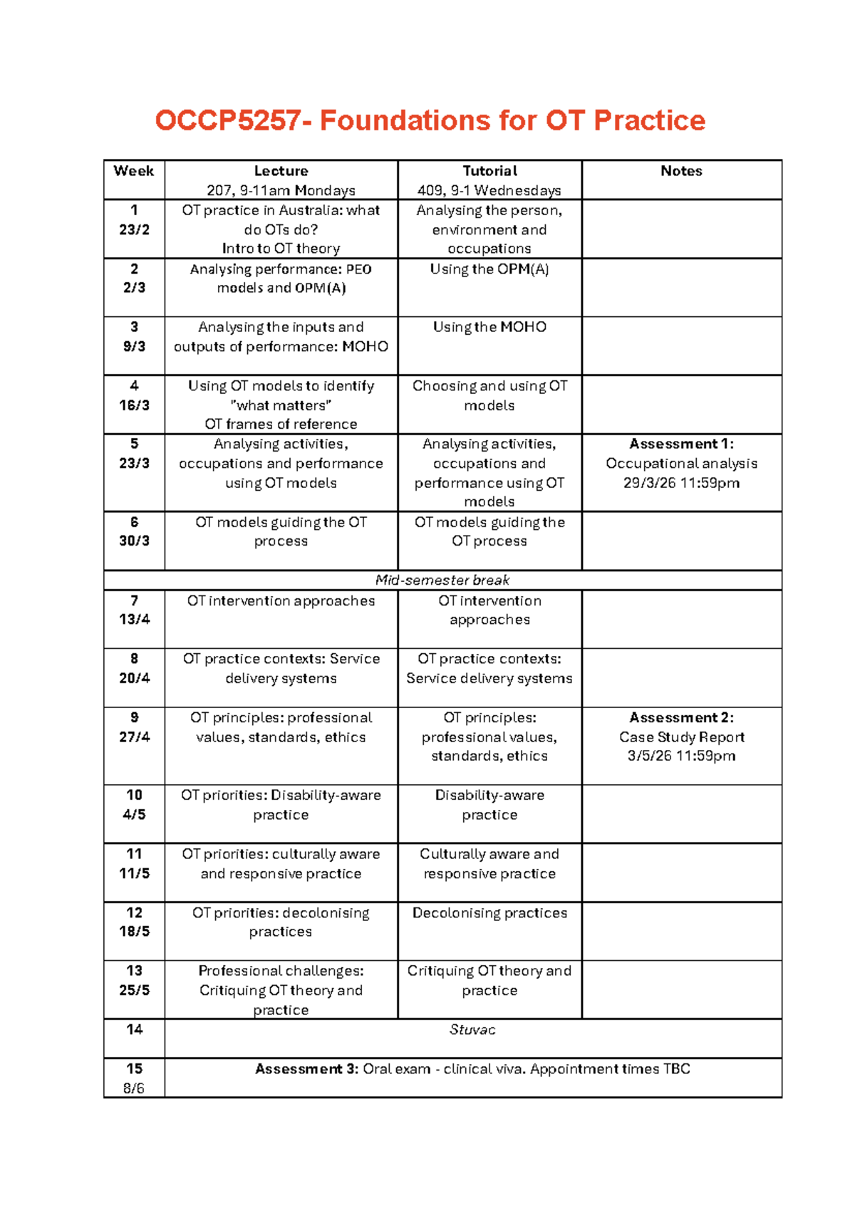 OCCP5257 Week 2 Lecture: OT Practice in Australia & Theory Analysis ...
