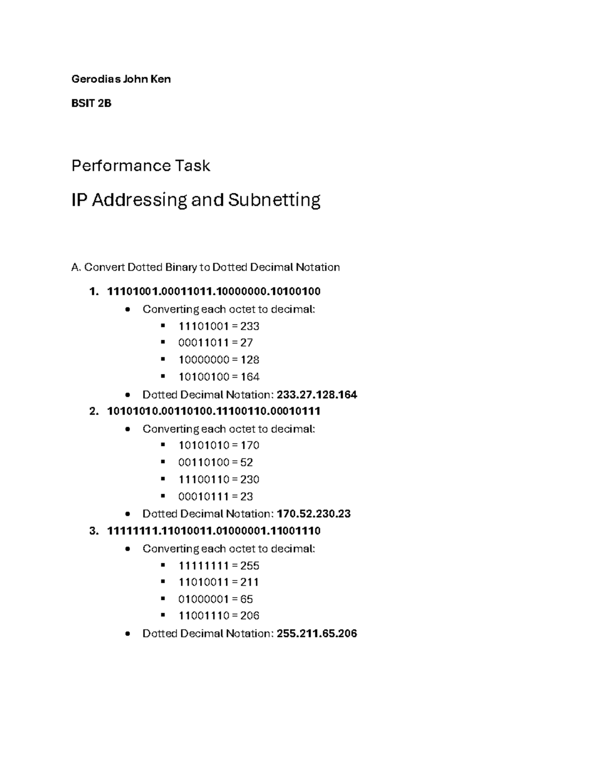 04 Performance Task 1 - IP Addressing & Subnetting in Network Tech - Studocu