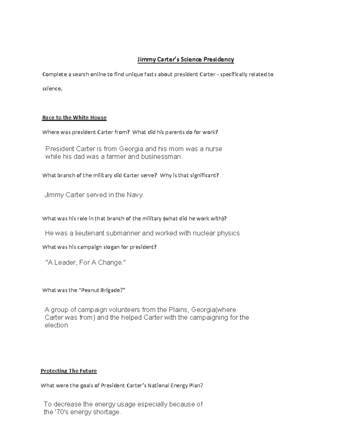 HIST 101: President Carter Webquest Notes and Insights - Studocu