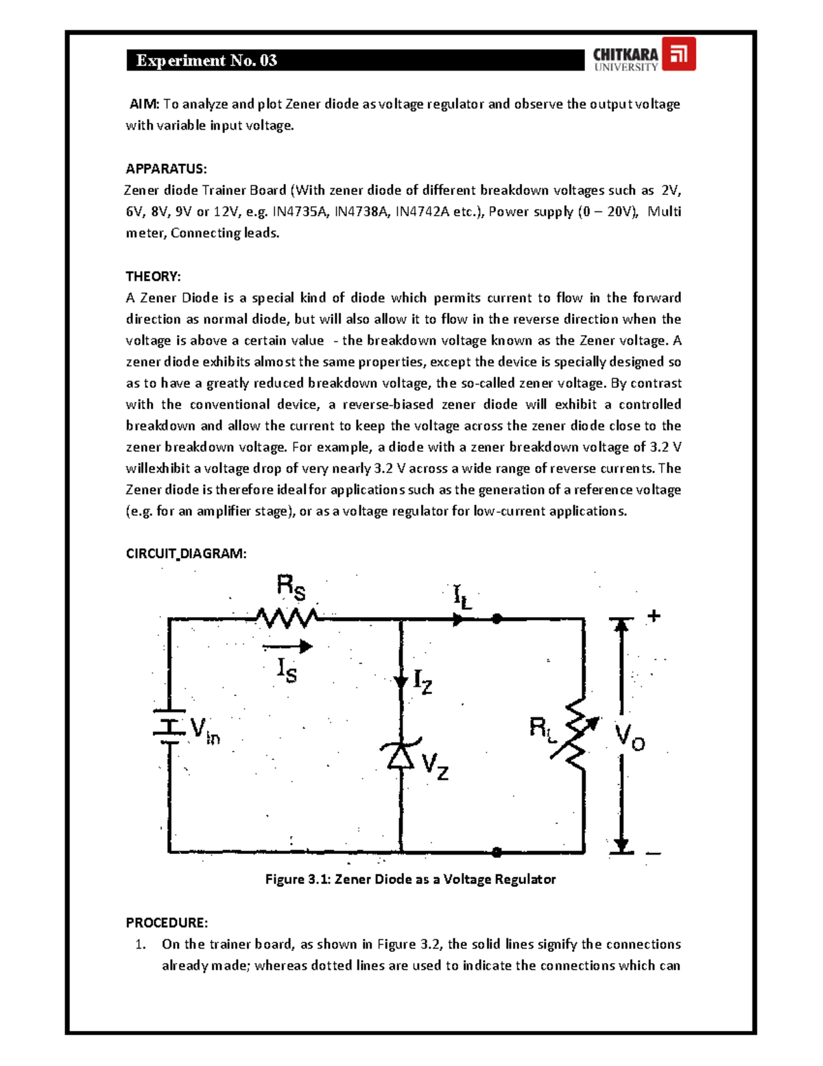 Zener Diode Voltage Regulation Experiment - DECA Exp. 3 - Studocu