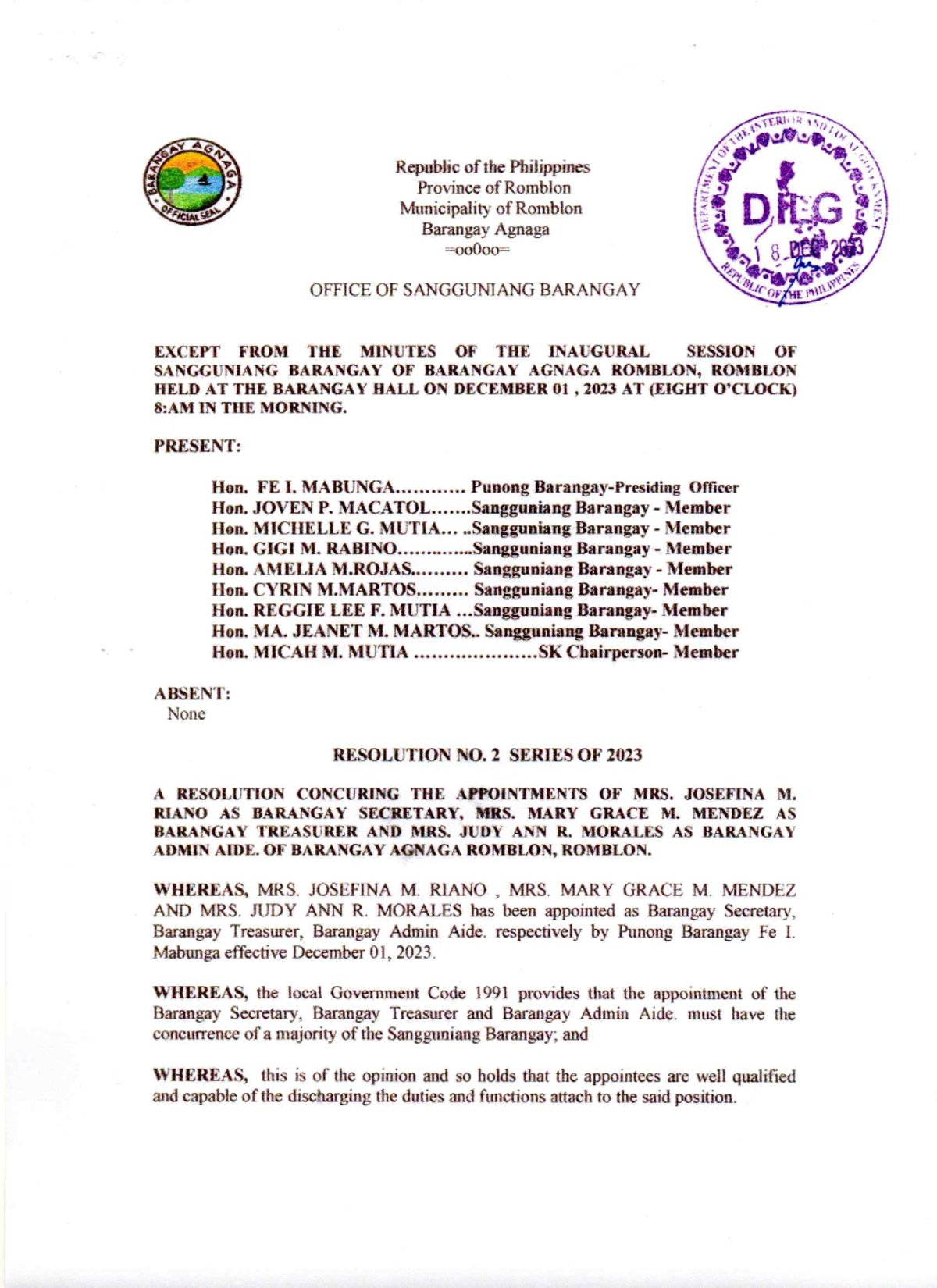 Resolution - FOR SAMPLE ONLY - AND Republic of the Philippines Province ...