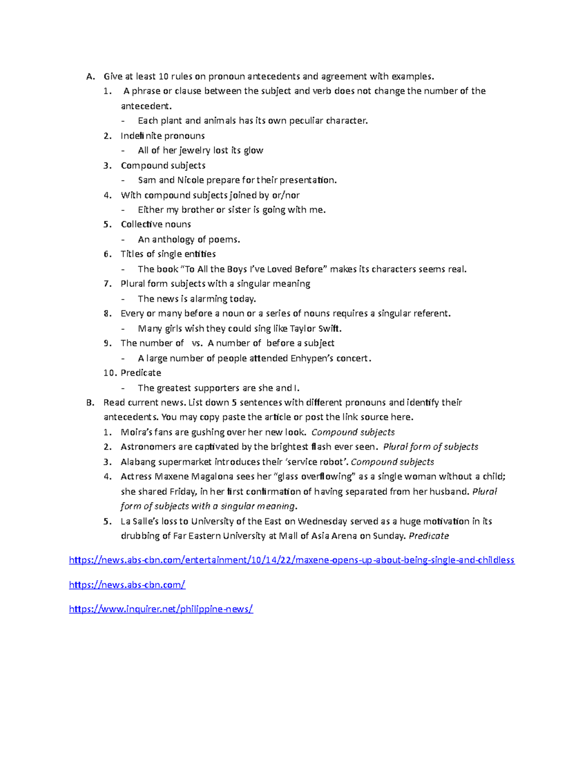 Pronoun Antecedents & Agreement Rules: Examples & Analysis - Studocu