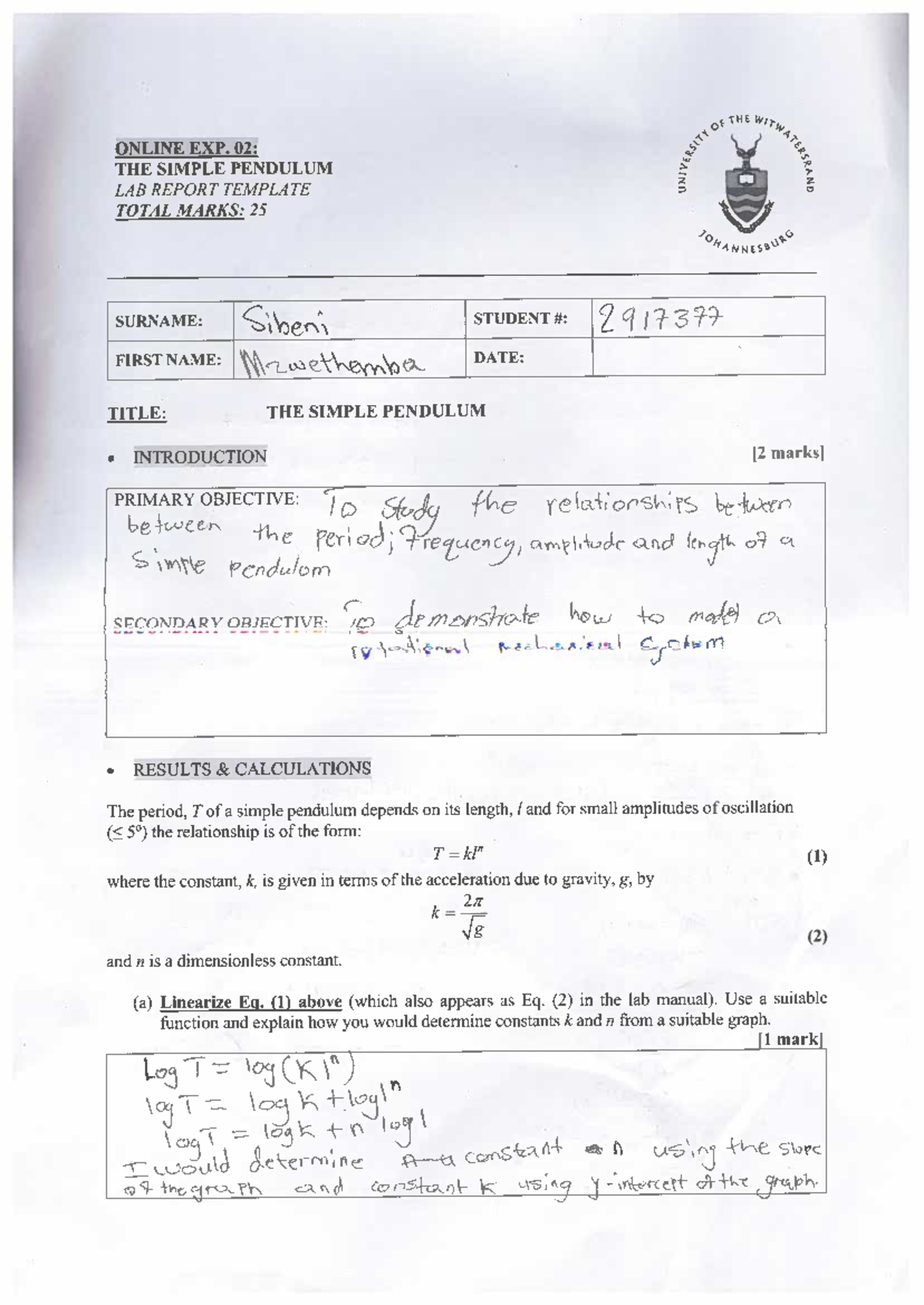 Simple Pendulum Analysis: Concepts and Applications - Studocu