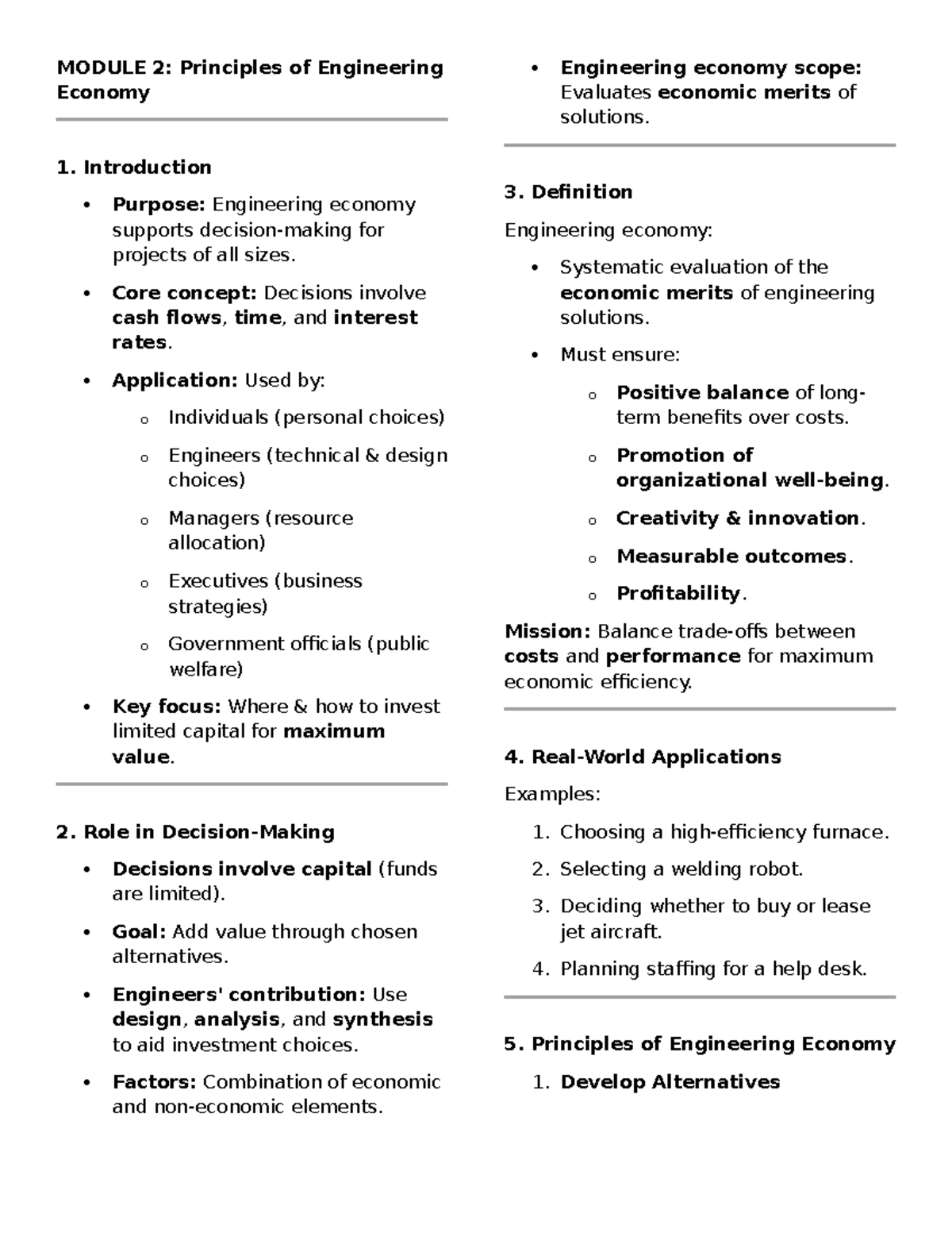 MODULE 2: Engineering Economics Lecture Notes and Key Concepts - Studocu