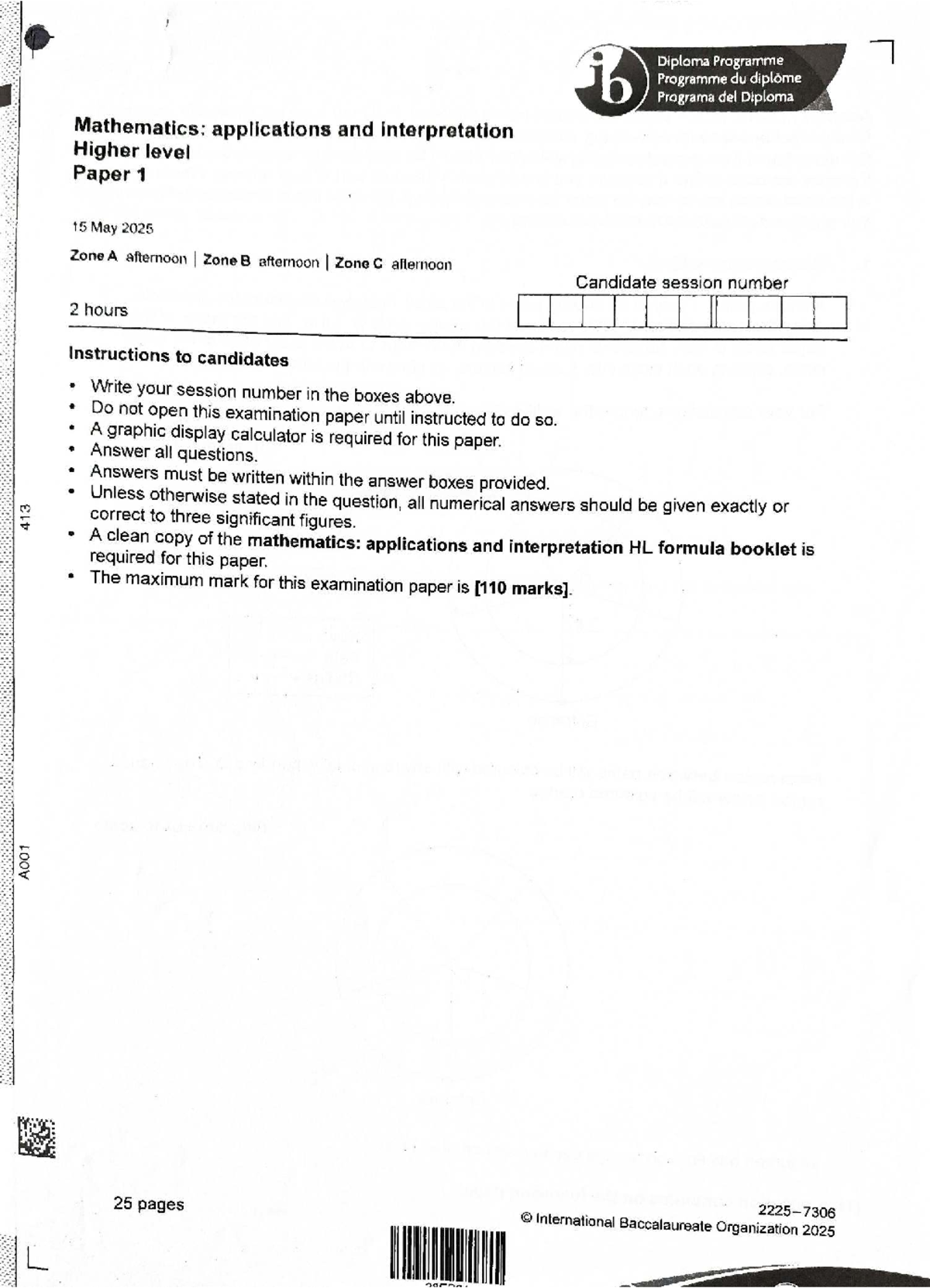 AIHL Mathematics: Applications and Interpretation HL Paper 1 Zone C ...