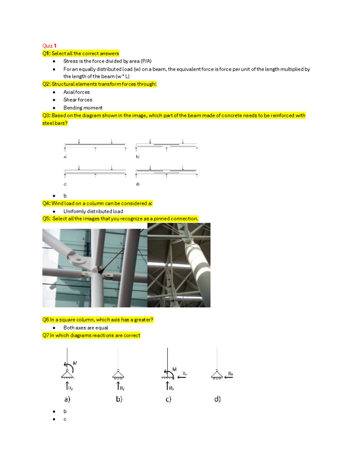 Structural Design Quizzes and Concepts (ENGR 101) - Quiz 1 Q1: Select ...