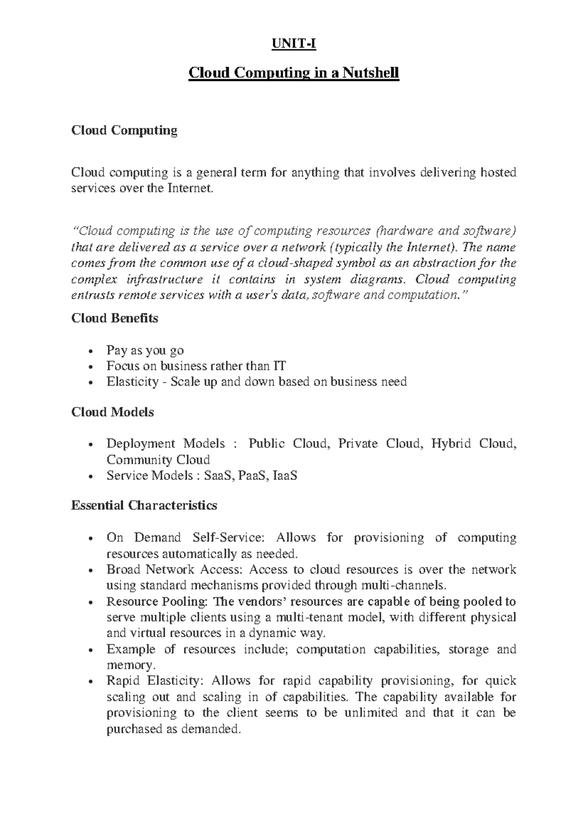 CC Module 1-1 - UNIT-I Cloud Computing in a Nutshell Cloud Computing ...