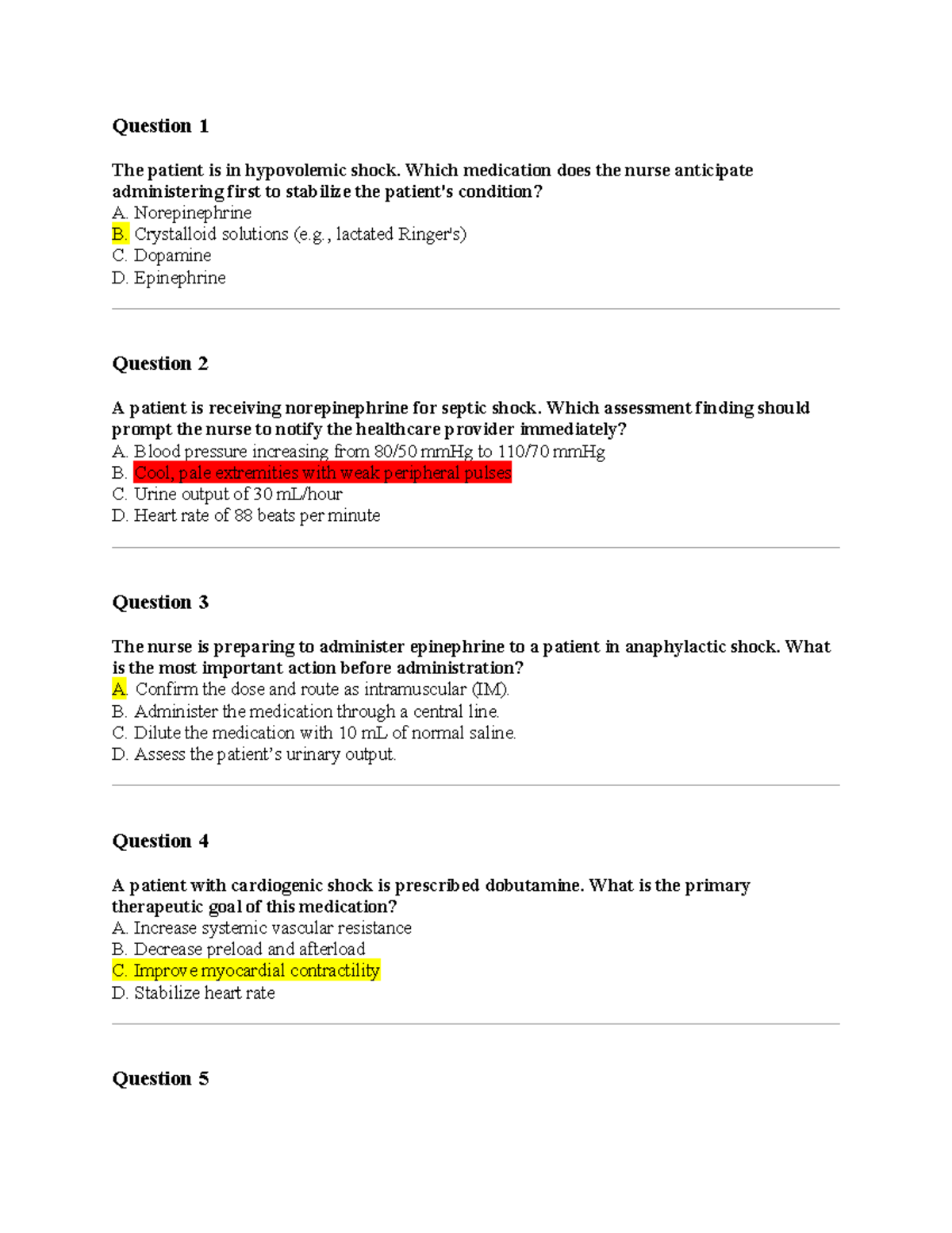 Nclex Style questions regarding shock - Student - Question 1 The ...