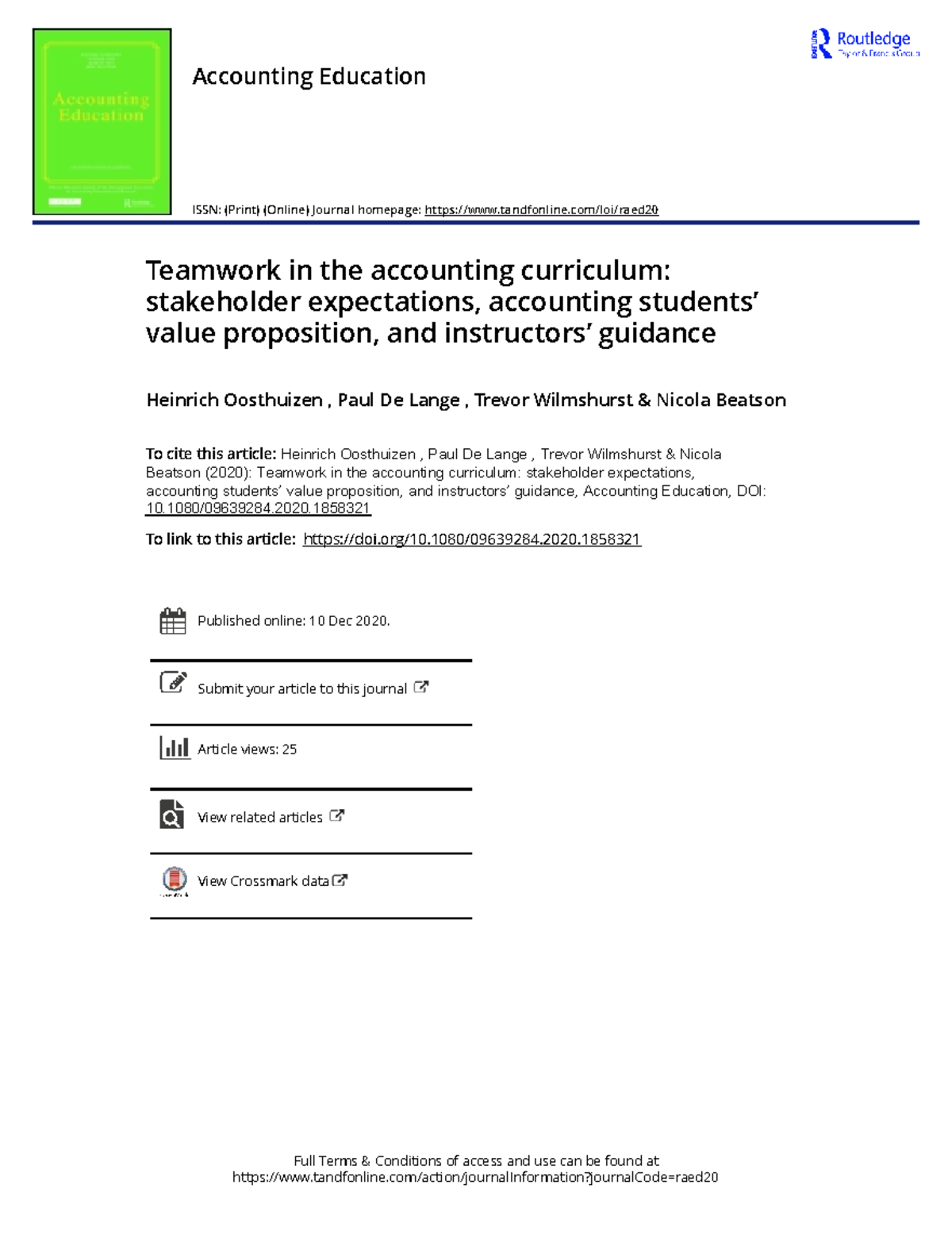 Teamwork in Accounting Curriculum: Stakeholder Insights & Guidance (ACC ...