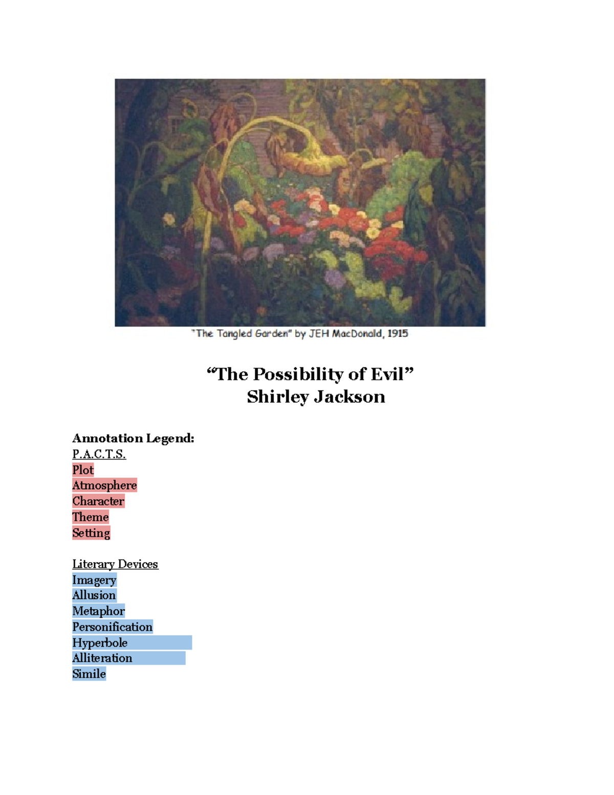 ENG2D5 - Annotations and Analysis of “The Possibility of Evil” - Studocu