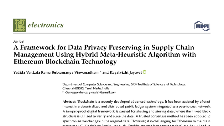Electronics 2023: Data Privacy Preservation Framework in SCM Using ...