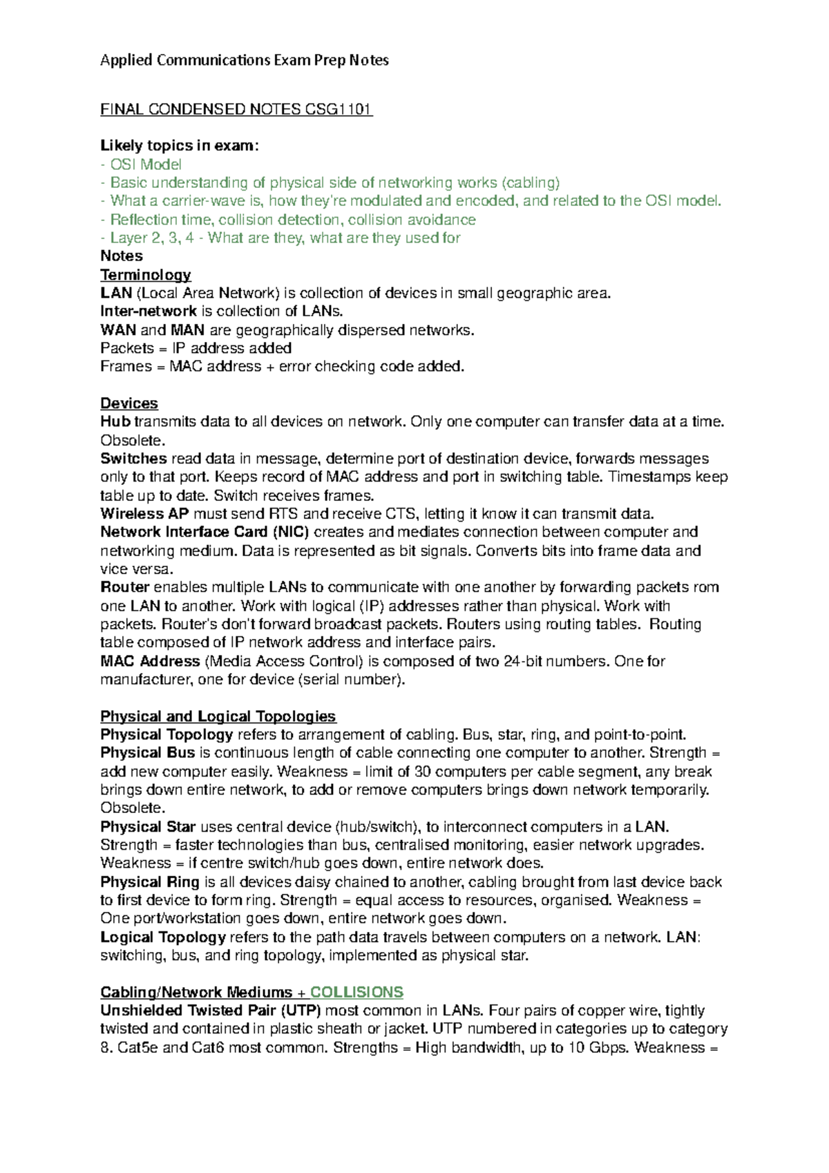 CSG 2017 Final Exam Prep: Essential Networking Concepts and Notes - Studocu