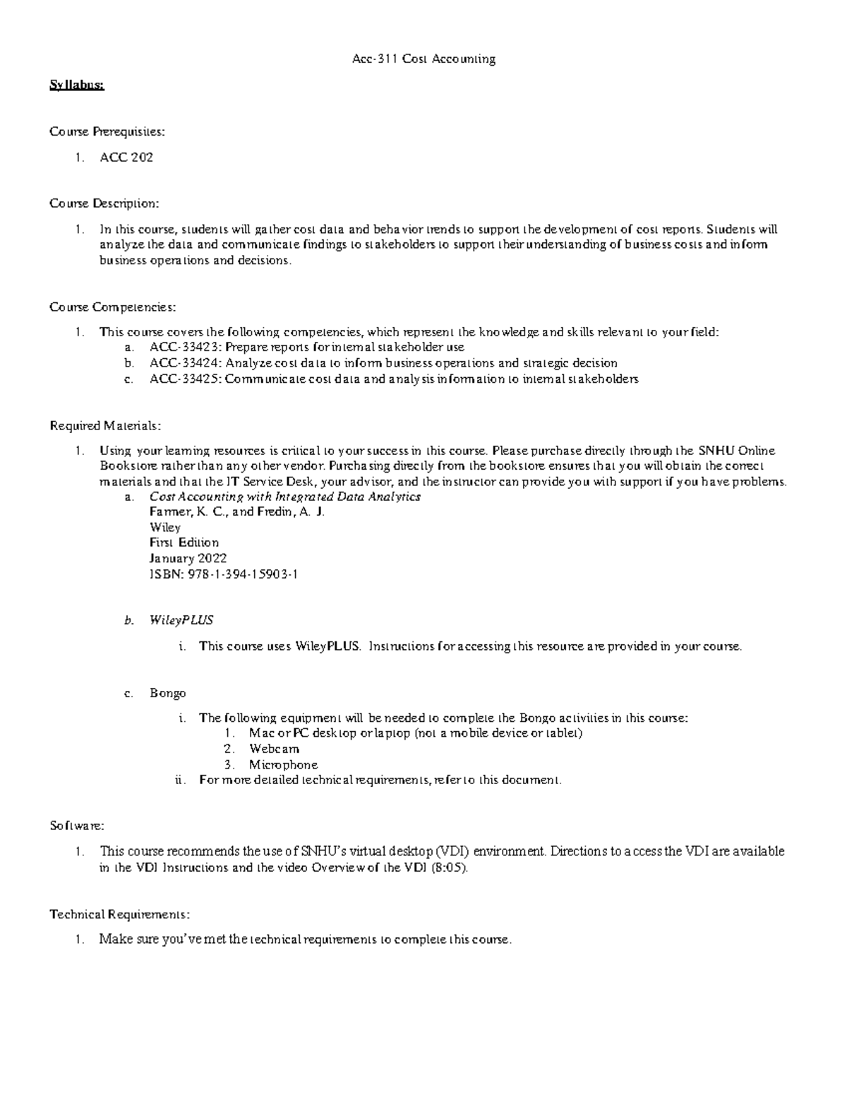 ACC 311 Cost Accounting Course Syllabus and Guidelines - Studocu