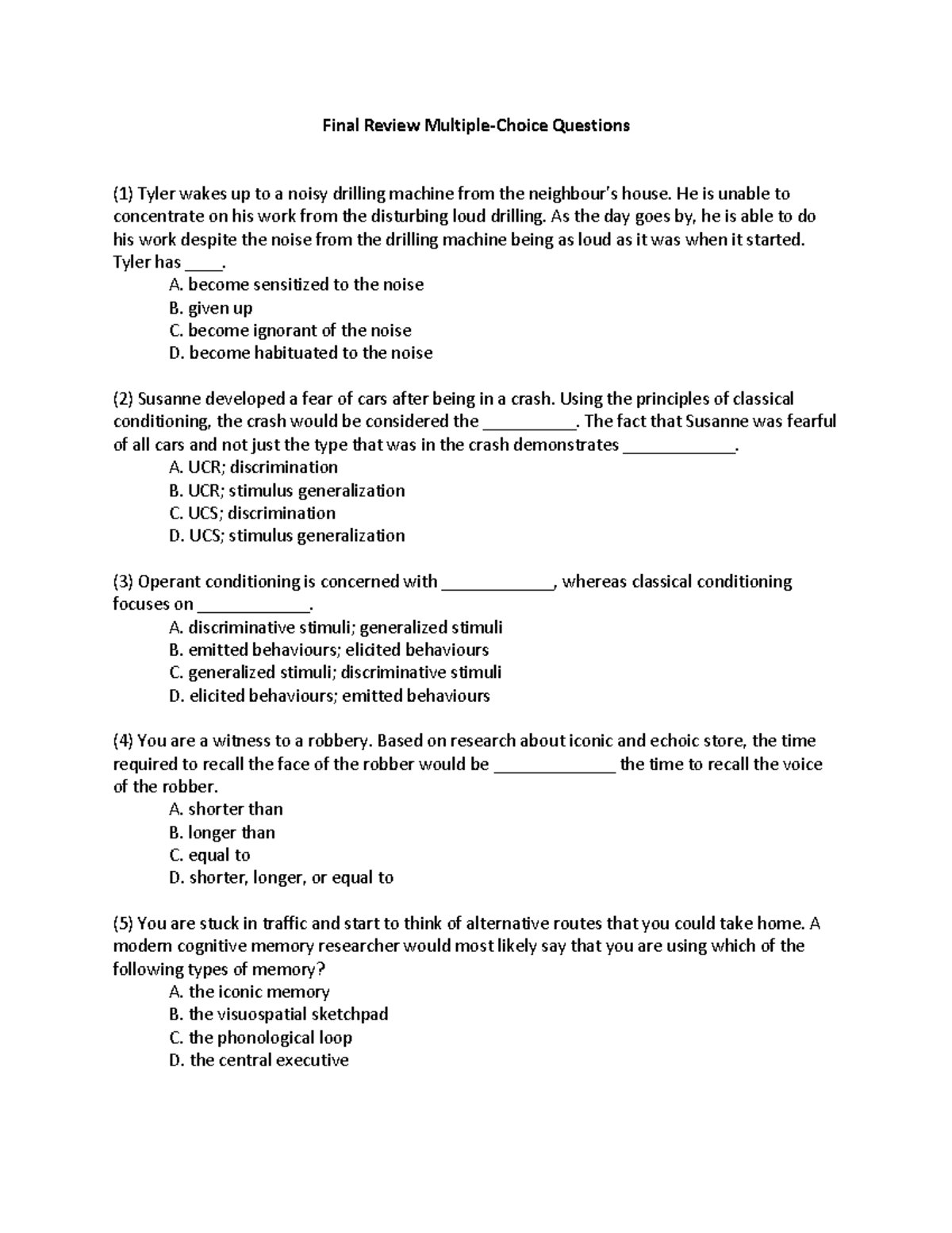 Psych104 Final Exam Review: Multiple-Choice Practice Questions - Studocu
