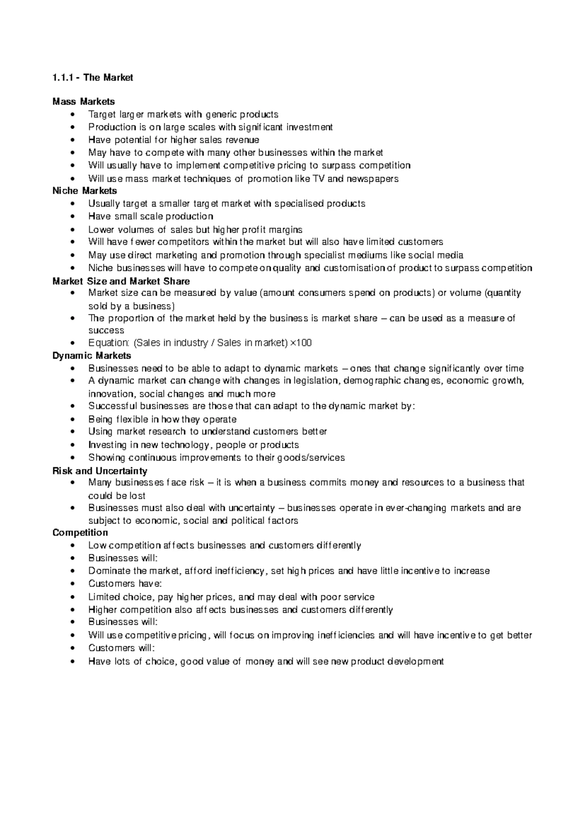 1.2 - The Market - Notes by topic and theme for edexcel a-level ...