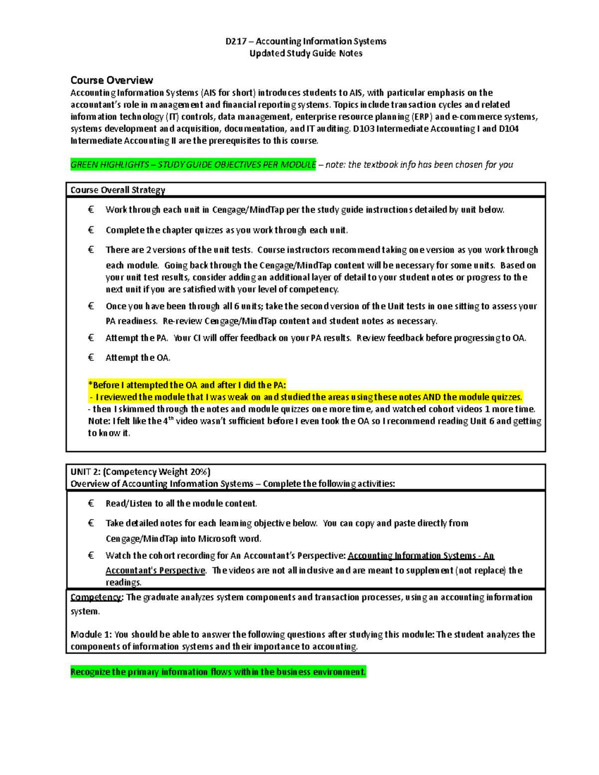 D217 Accounting Information Systems Updated Study Guide Notes - Studocu