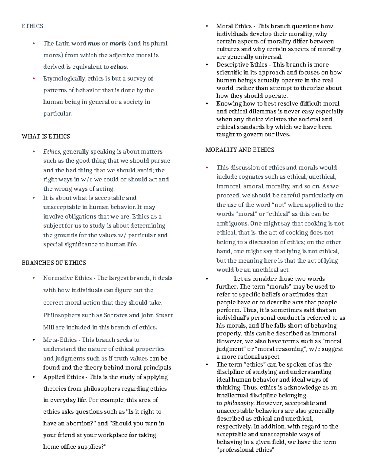 ETHICS 101: Understanding Morality, Beliefs, and Behavior - Studocu