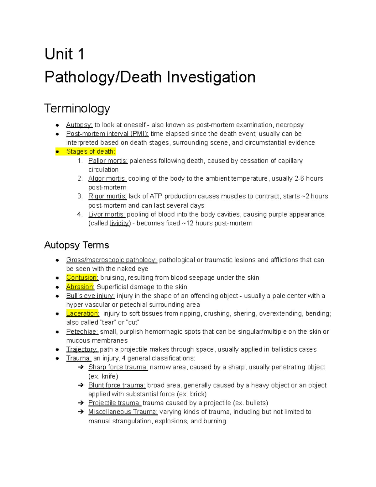 Autopsy Procedures & Reporting Guidelines for Pathology (Unit 1) - Studocu
