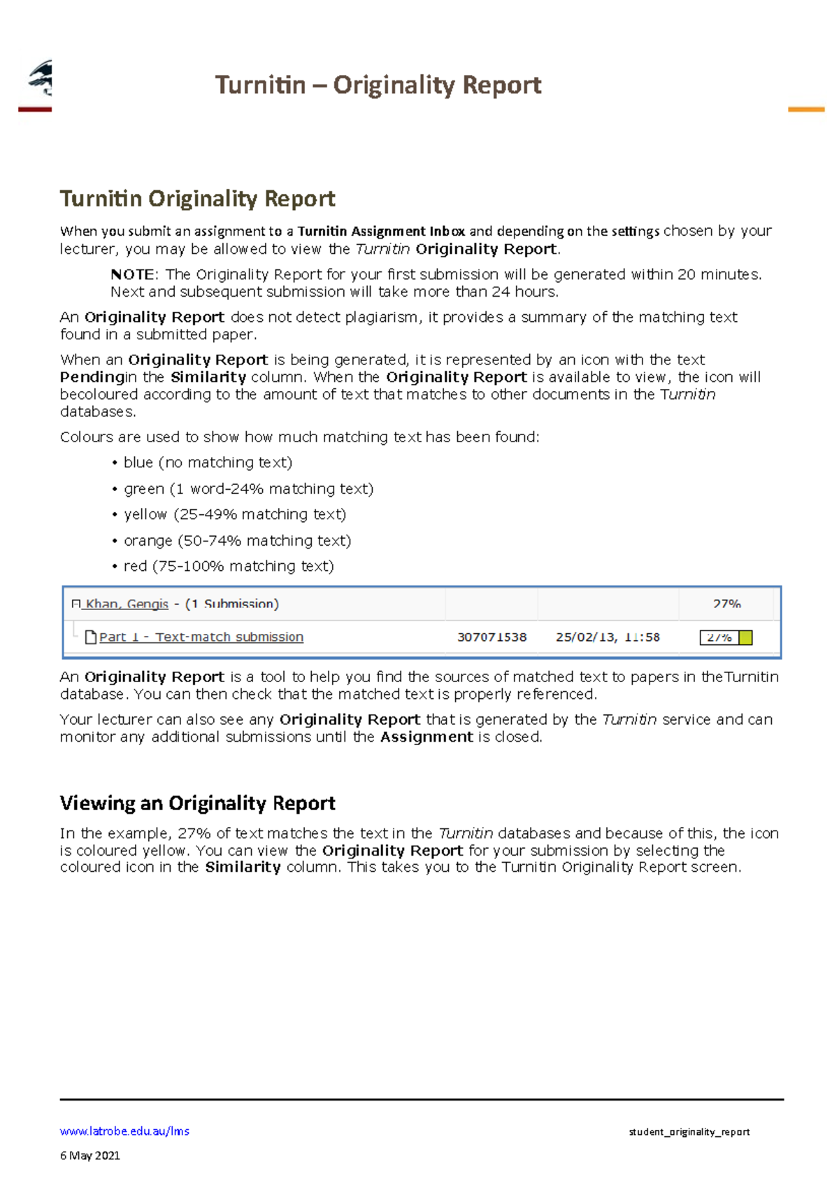 Viewing an originality report - Turnitin – Originality Report Turnitin ...