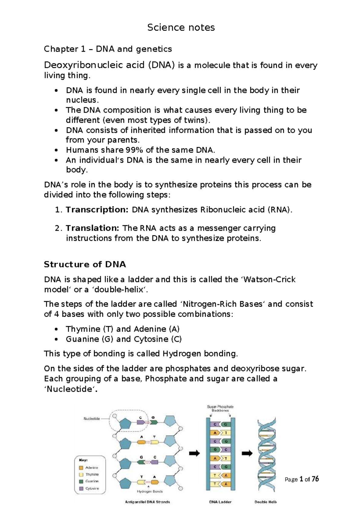 Science T4 - Chapter 1: DNA, Genetics, and Cell Division Notes - Studocu