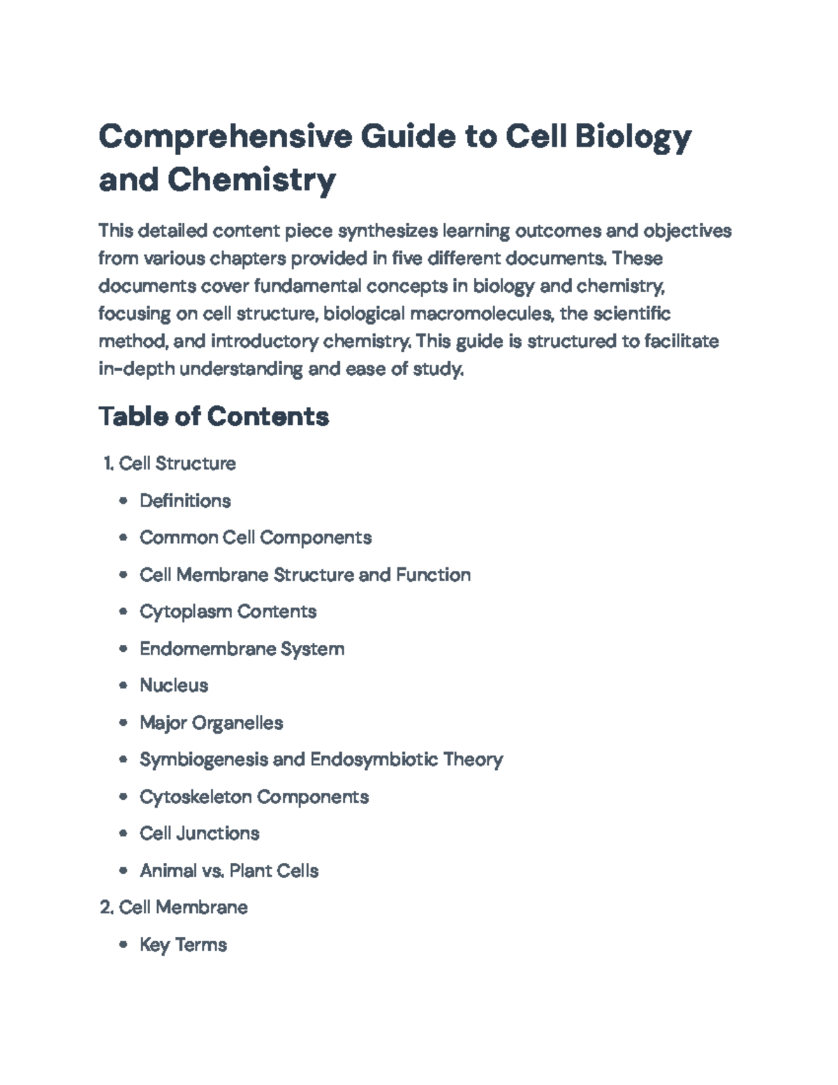 Comprehensive Study Guide on Cell Biology and Chemistry Concepts ...