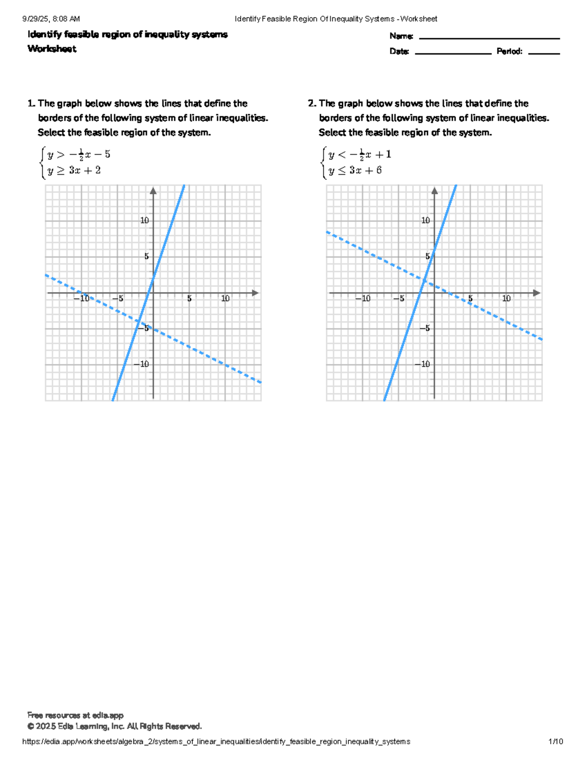 Identify Feasible Region of Inequality Systems - Worksheet - Studocu