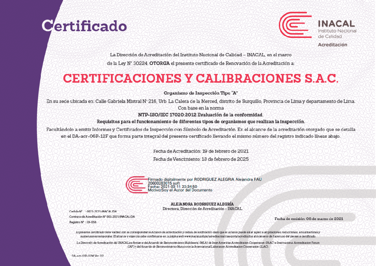 Certificado de Acreditación ISO/IEC 17020 - OI 056 y Alcances - Studocu