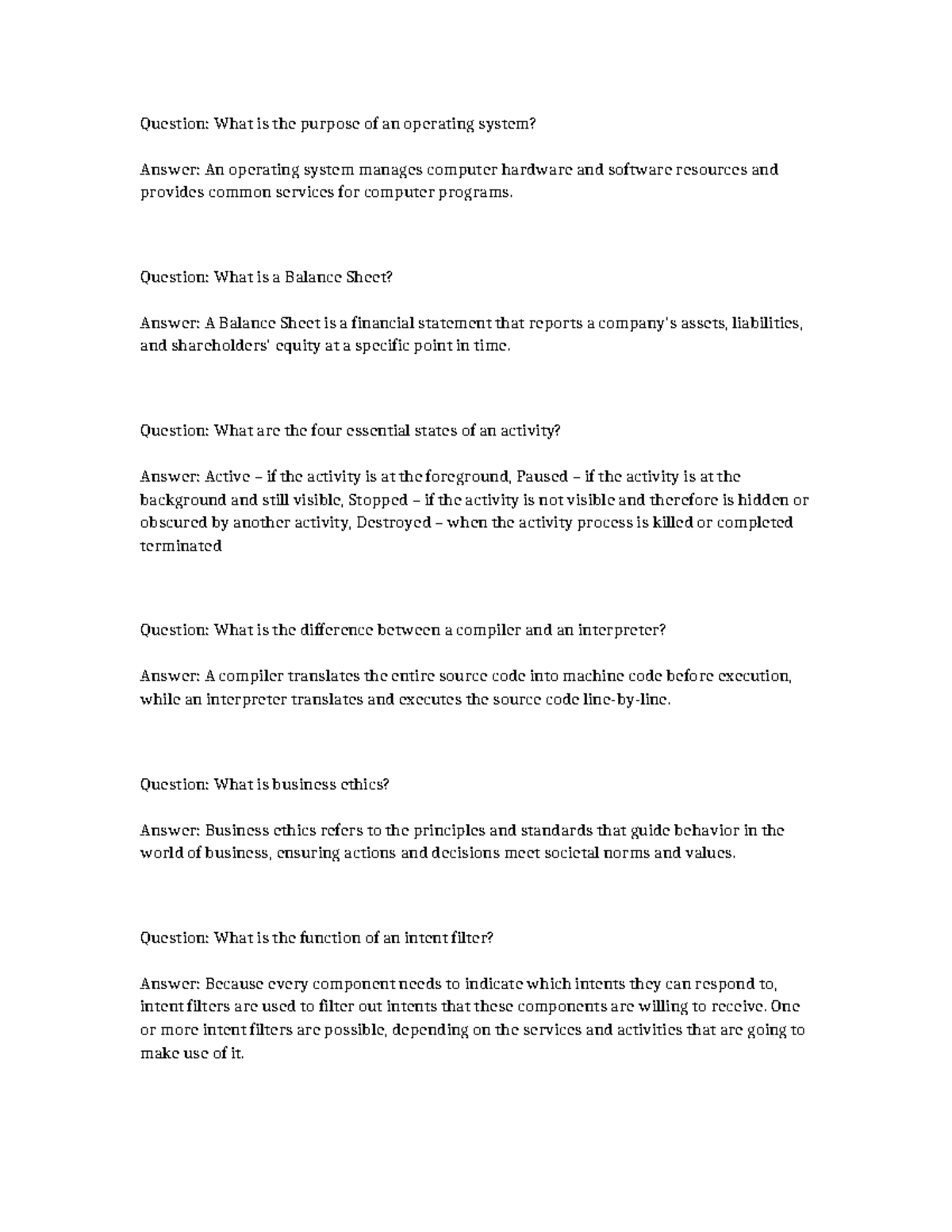 Operating Systems & Business Ethics: Key Concepts Explained - Studocu