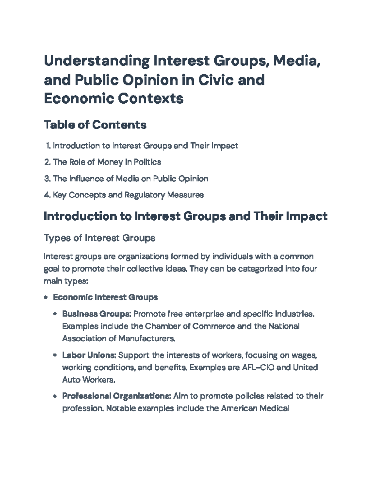 Civic and Economic Impact of Interest Groups and Media in Politics ...