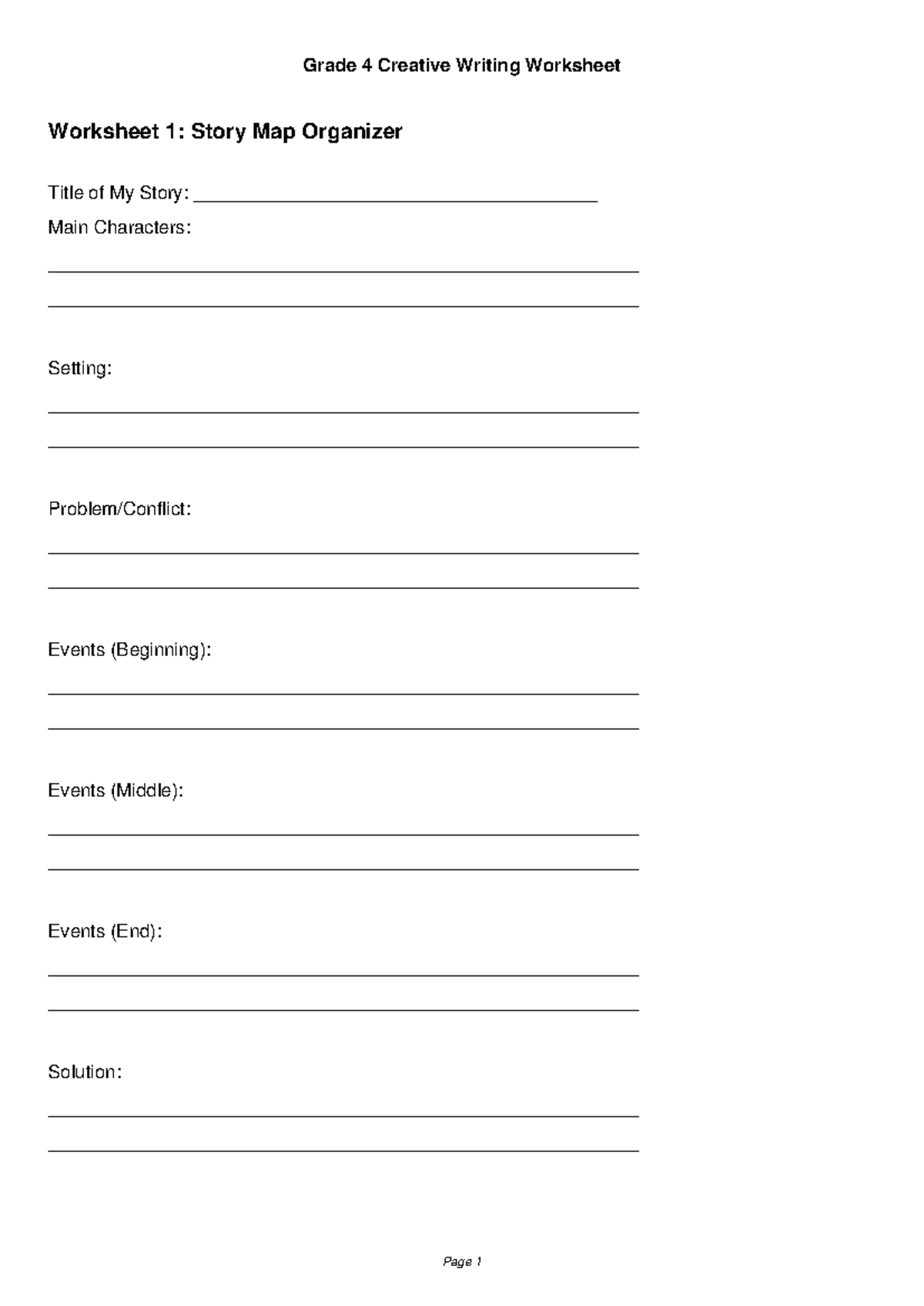 Grade 4 Creative Writing Worksheets: Story Map & Character Creation ...
