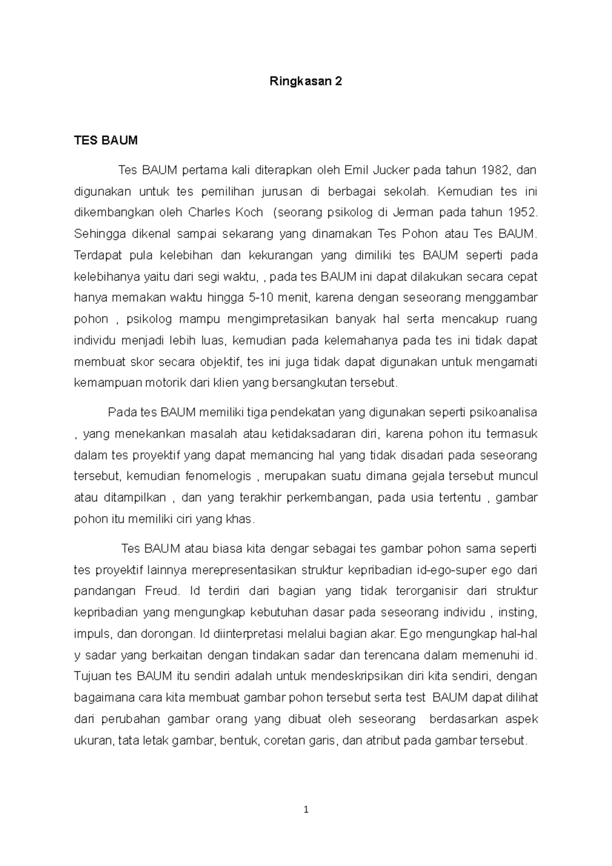 Ringkasan Tes BAUM: Analisis dan Interpretasi Gambar Pohon - Studocu