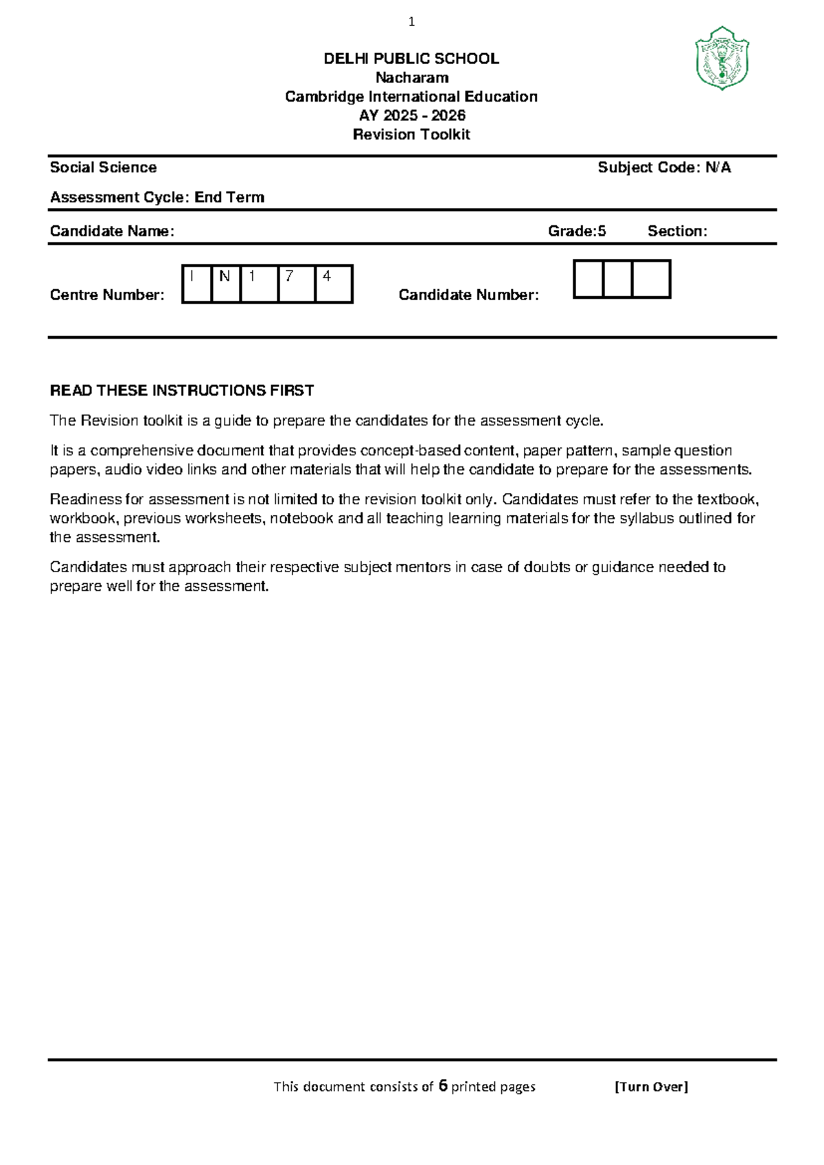 Social Science Revision Toolkit for Grade 5 - End Term AY 2025-2026 ...