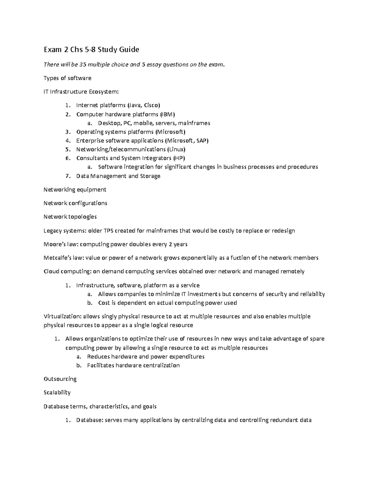 Exam 2 Study Guide: Key Concepts from Chs 5-8 for IT Course - Studocu