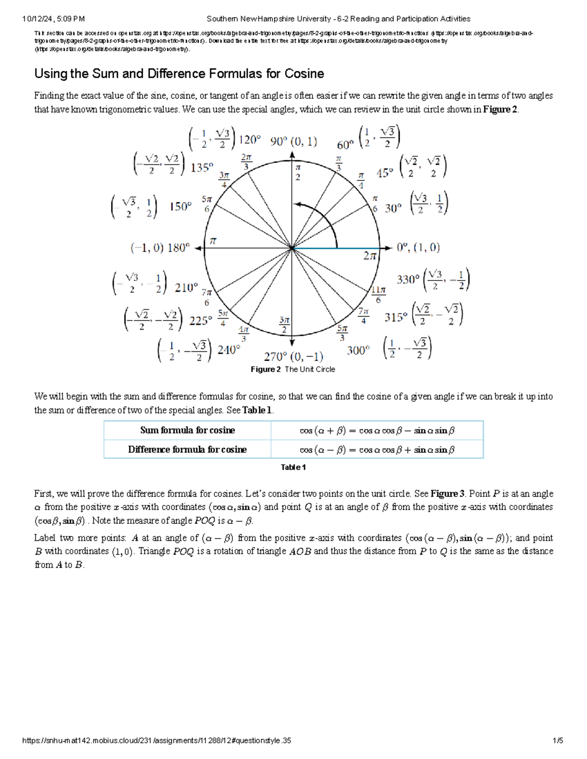 Southern New Hampshire University - 6-12 Using the Sum and Difference ...