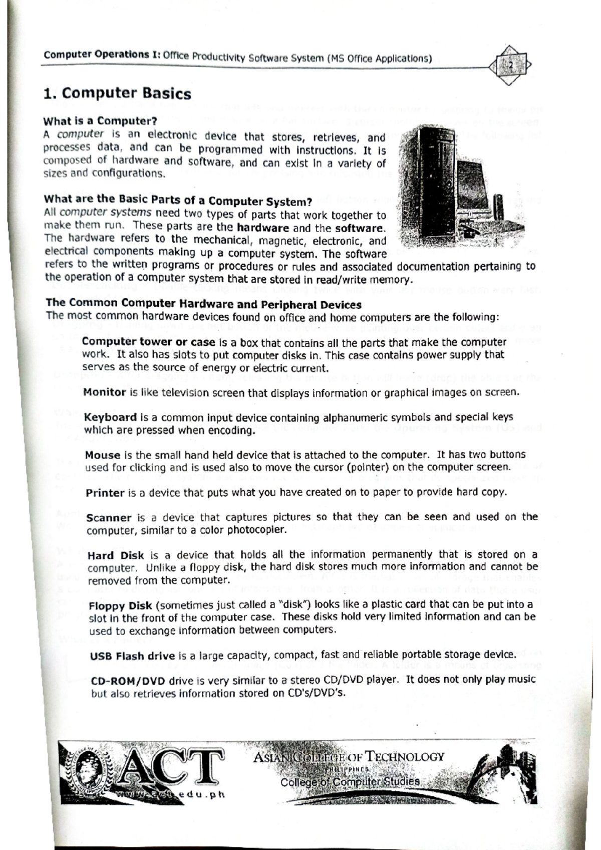 COMP 1: Introduction to Computer Operations & MS Office Applications ...