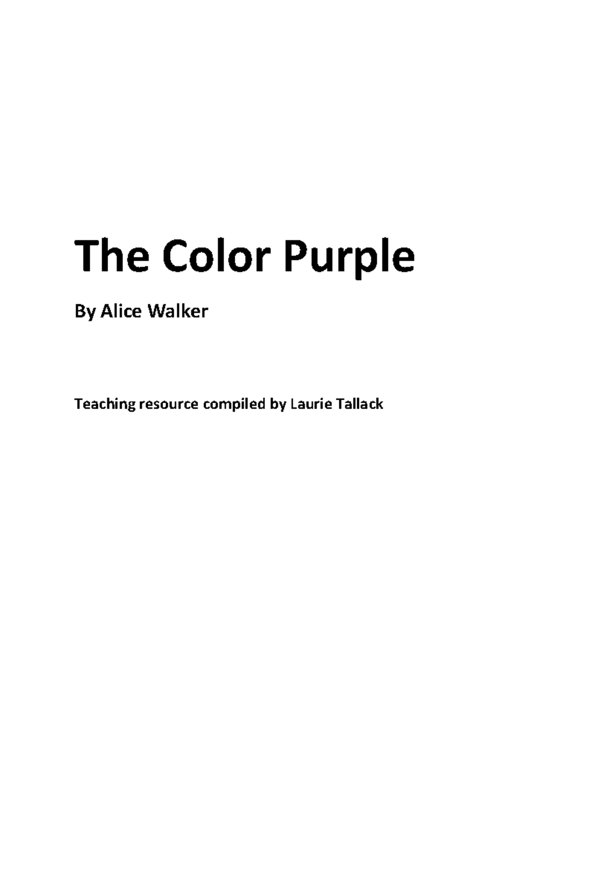 Master-TES: Learning Activities for "The Color Purple" by Alice Walker ...