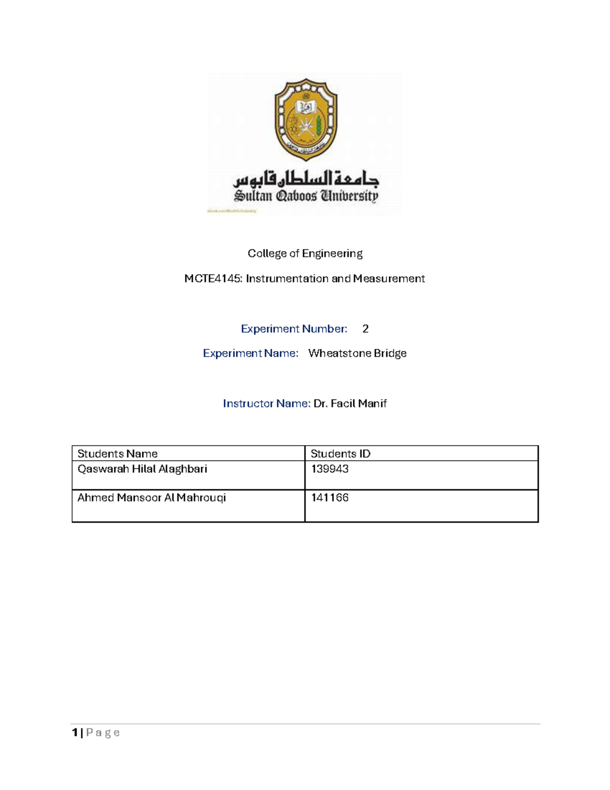 MCTE4145: Lab 2 - Wheatstone Bridge Experiment Report - Studocu
