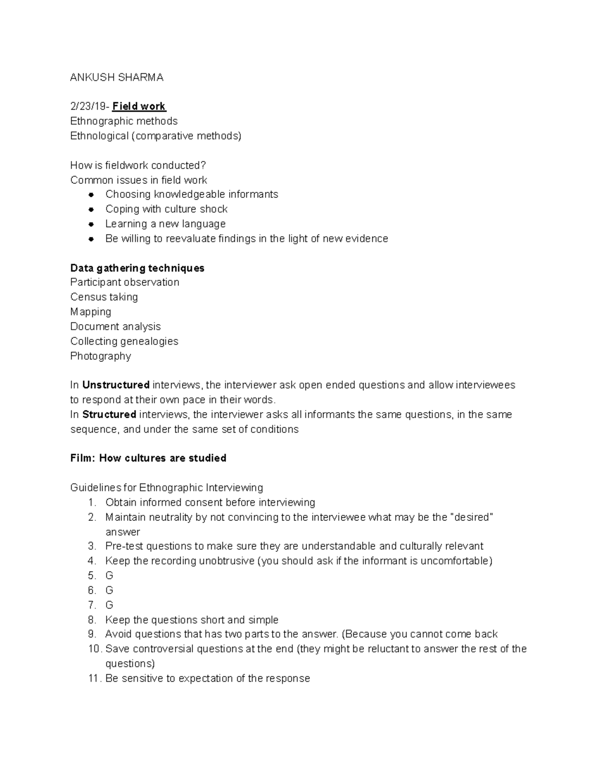 Anthc 101 Lecture Notes: Ethnographic Methods & Language Insights - Studocu