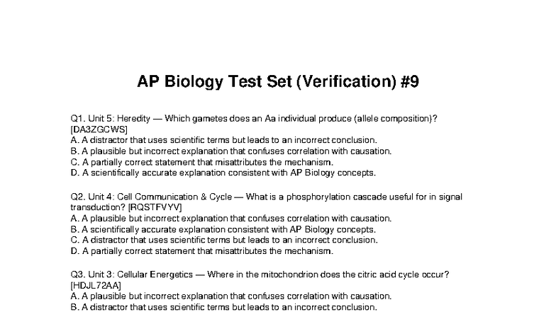 AP Biology APBio Test 9: 5 MCQs on Heredity & Cell Functions - Studocu