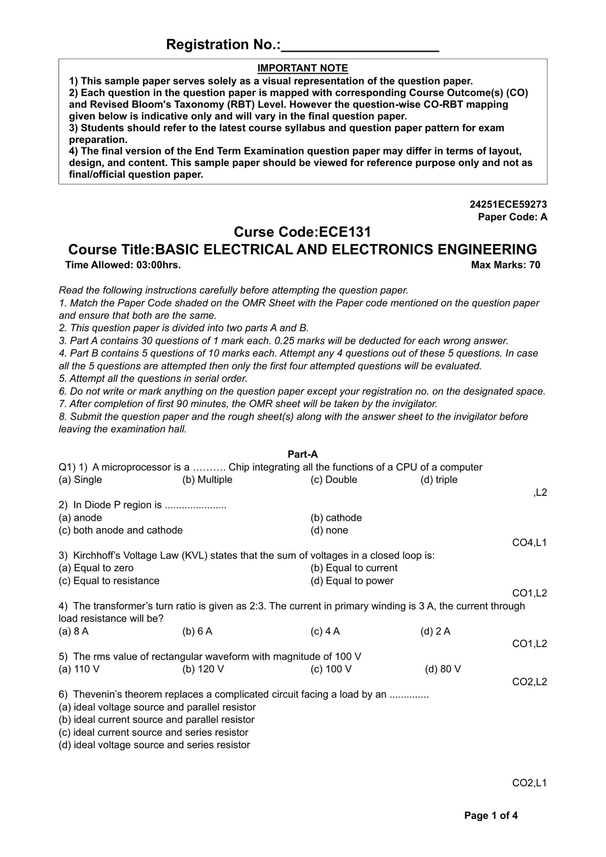ECE131 24251 59273 - Sample Paper for Basic Electrical & Electronics ...