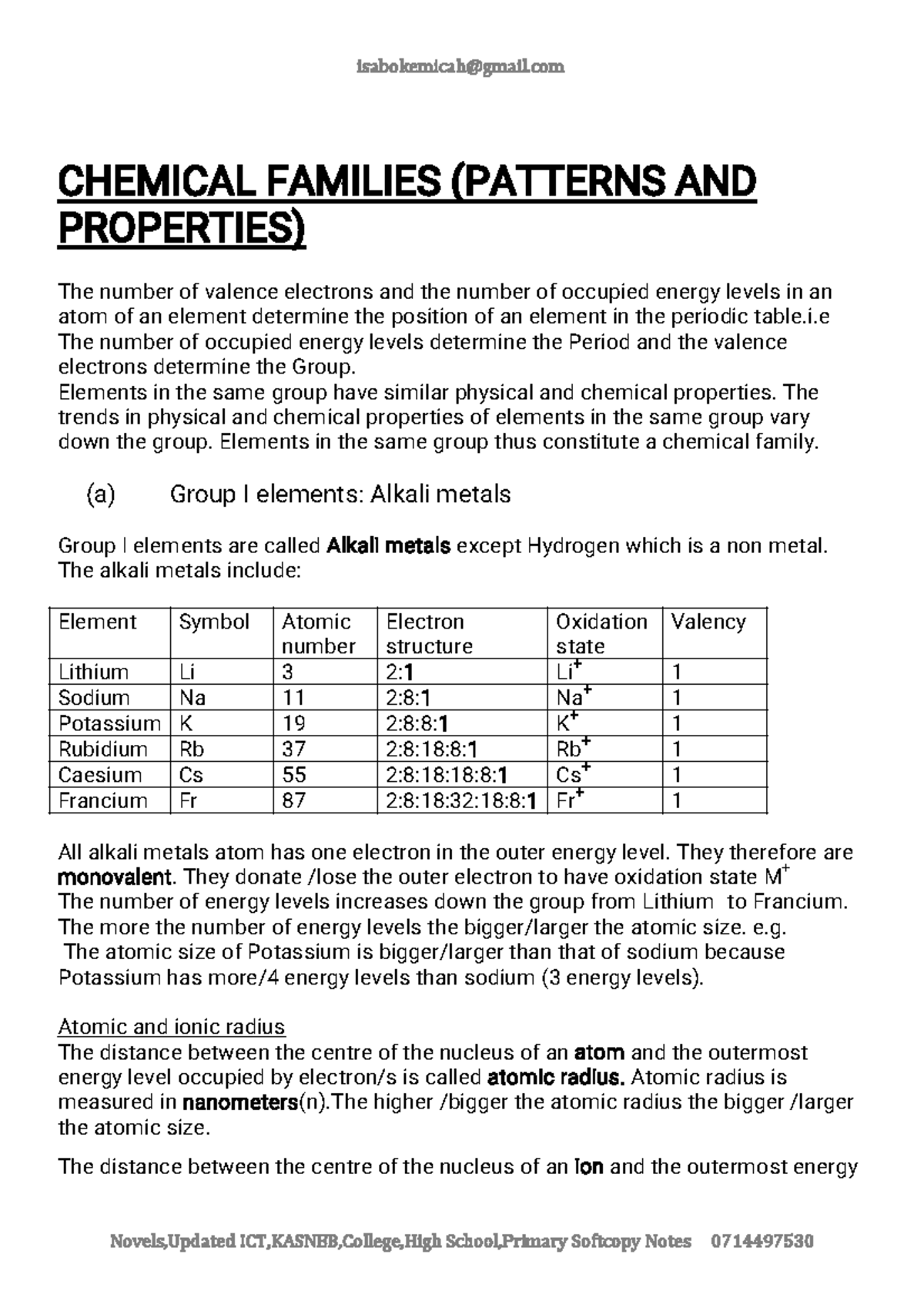 Chemical Families: Patterns & Properties - Chemistry-1 Notes - Studocu