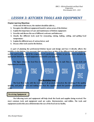 Lesson 2- The Kitchen Organization and Layout - First Semester 2021 ...