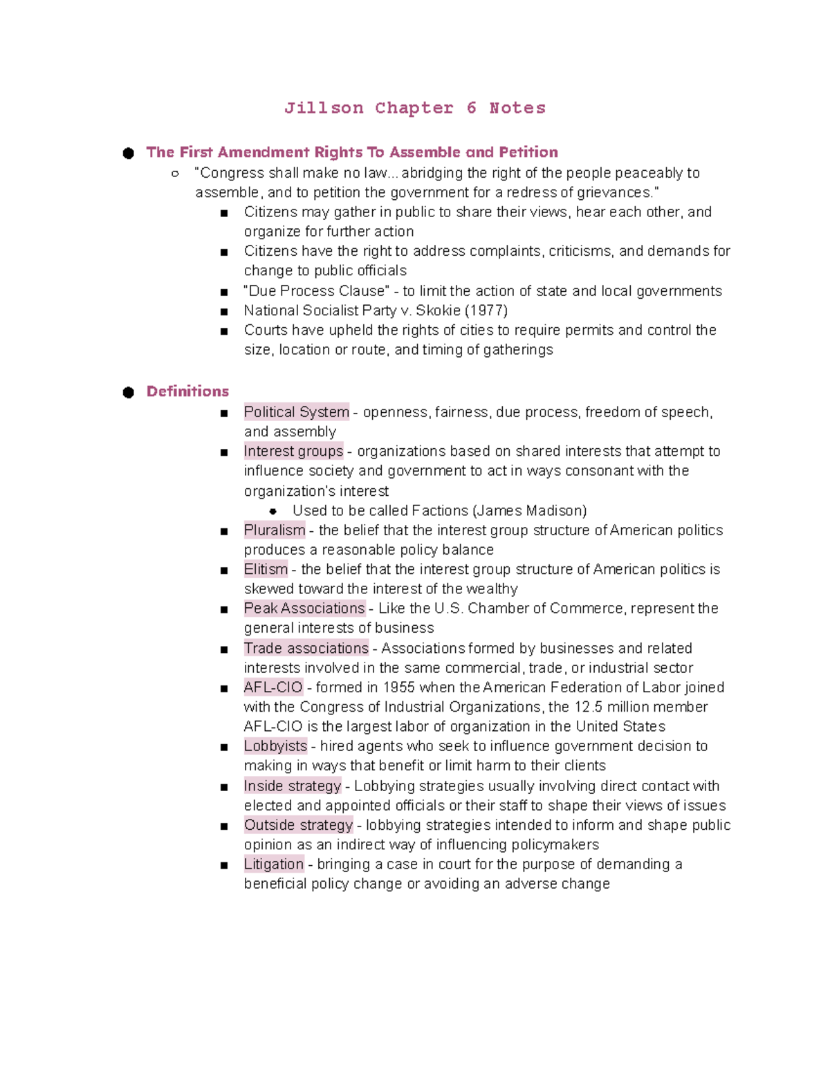 American Government - Chapter 6: First Amendment & Interest Groups ...
