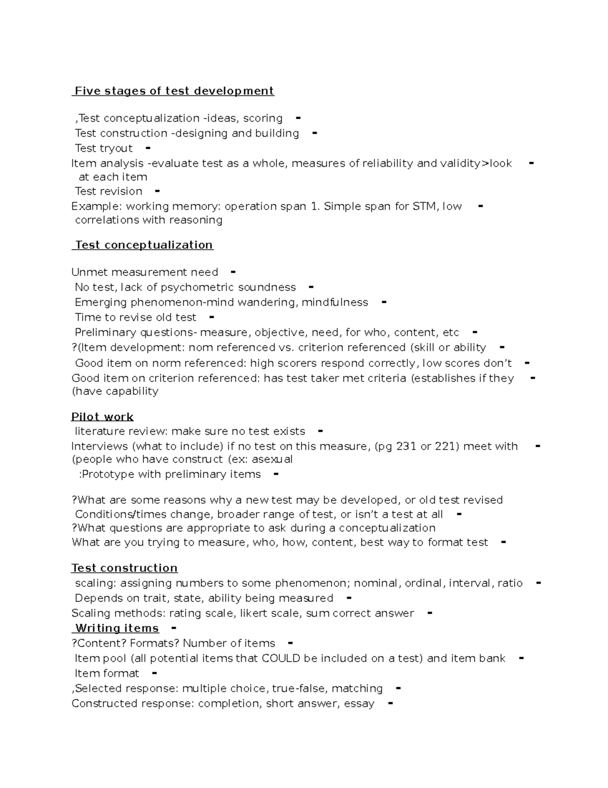Test development - Lecture notes 6 - Five stages of test development ...